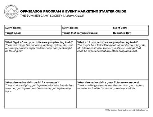 Off Season Program Event Marketing Starter Guide The Summer Camp